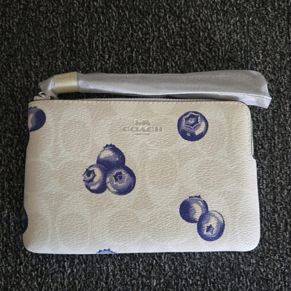 Coach | Bags | Coach Corner Zip Wristlet With Blueberry Print | Poshmark